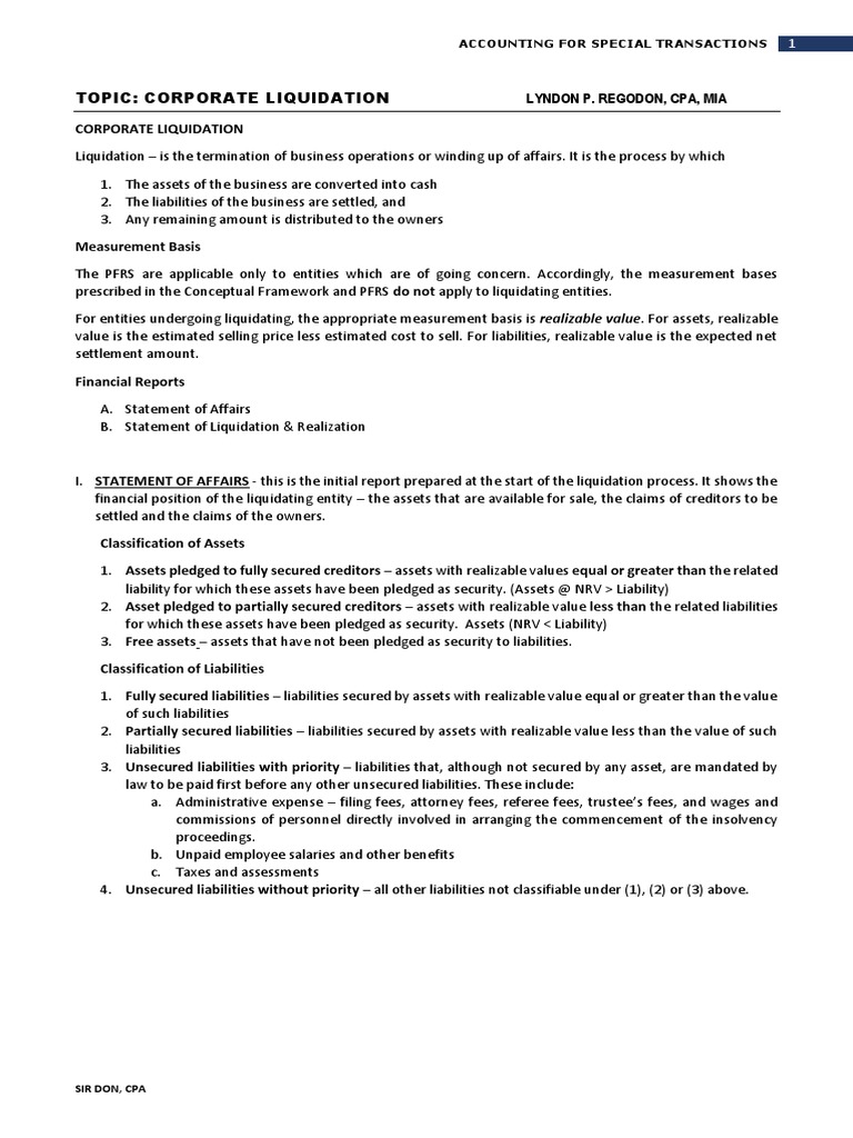 AST Discussion 5 - CORPORATE LIQUIDATION | PDF | Book Value | Equity ...