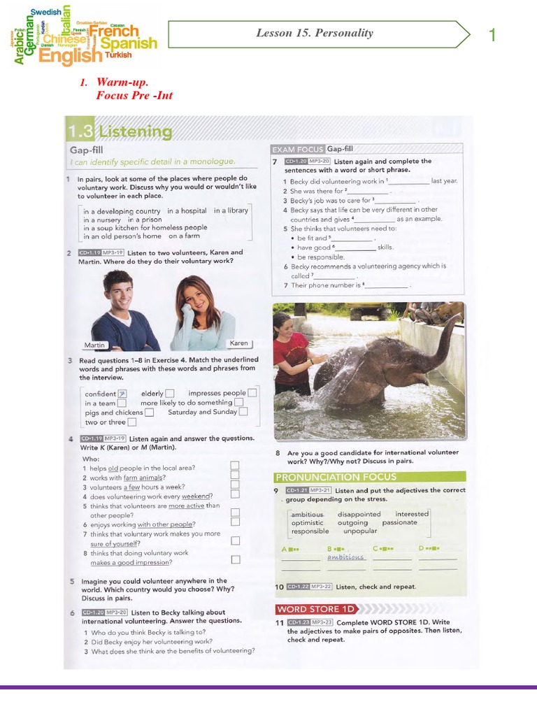 Warm-Up. Focus Pre - Int: Lesson 15. Personality | PDF | Language Arts ...