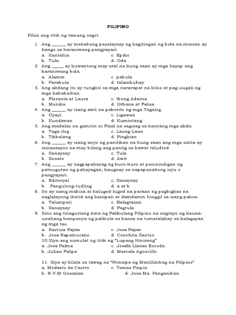 FILIPINO Exam | PDF