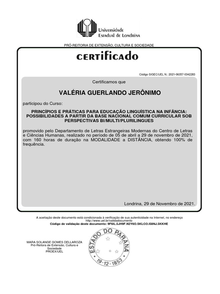 Certificado 160 H | PDF | Science | Ciência cognitiva
