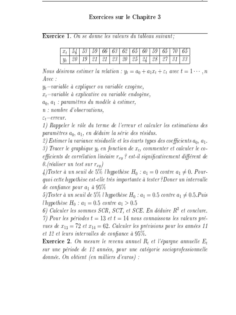Exercices Corrigés de Régression Linéaire | PDF | Régression linéaire ...