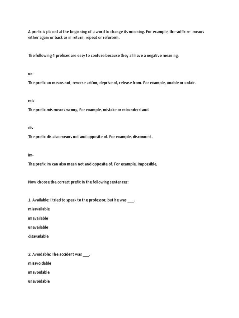 A Prefix Is Placed at The Beginning of A Word To Change Its Meaning | PDF