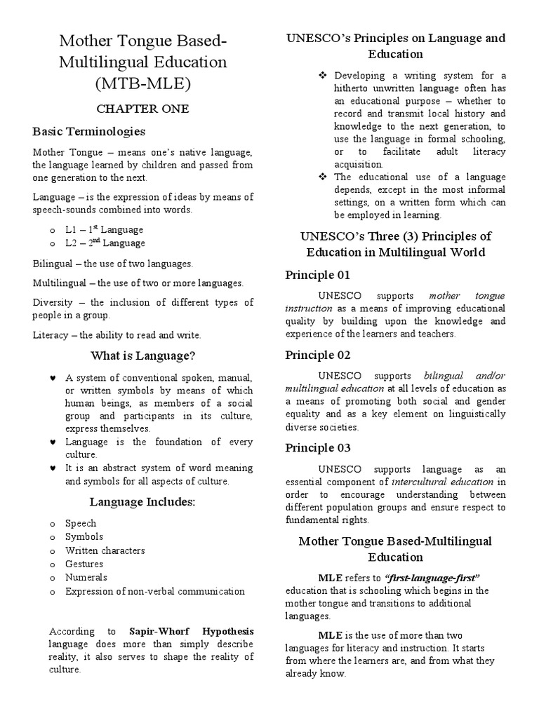 Lecture in GEd 201 - MTB-MLE) | PDF | Multilingualism | Second Language