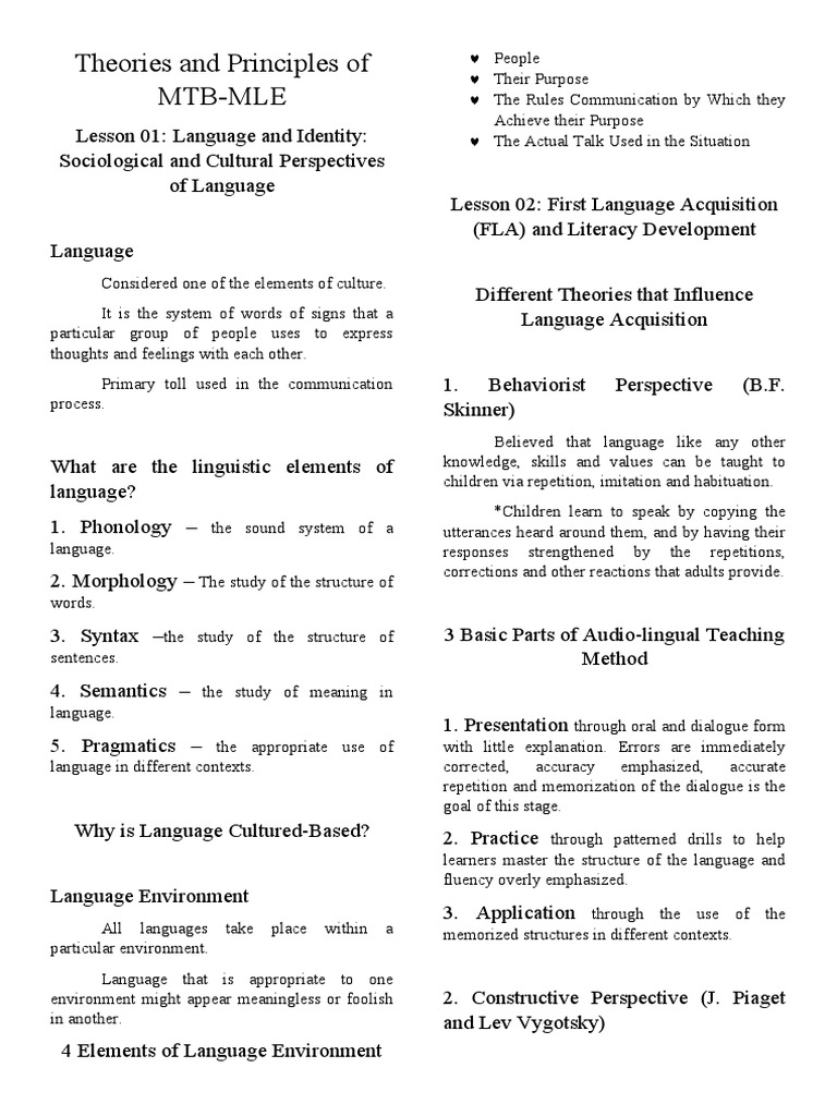 Lecture 2 Theories and Principles of MTB-MLE | PDF | Language ...