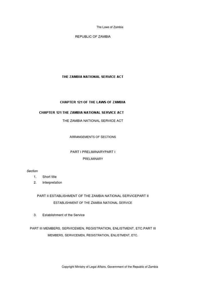 Zambia National Service Act | PDF | Employment | Legal Liability