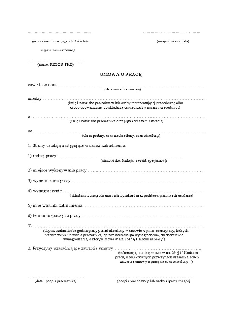 Umowa o Prace Wzor - Kopia | PDF