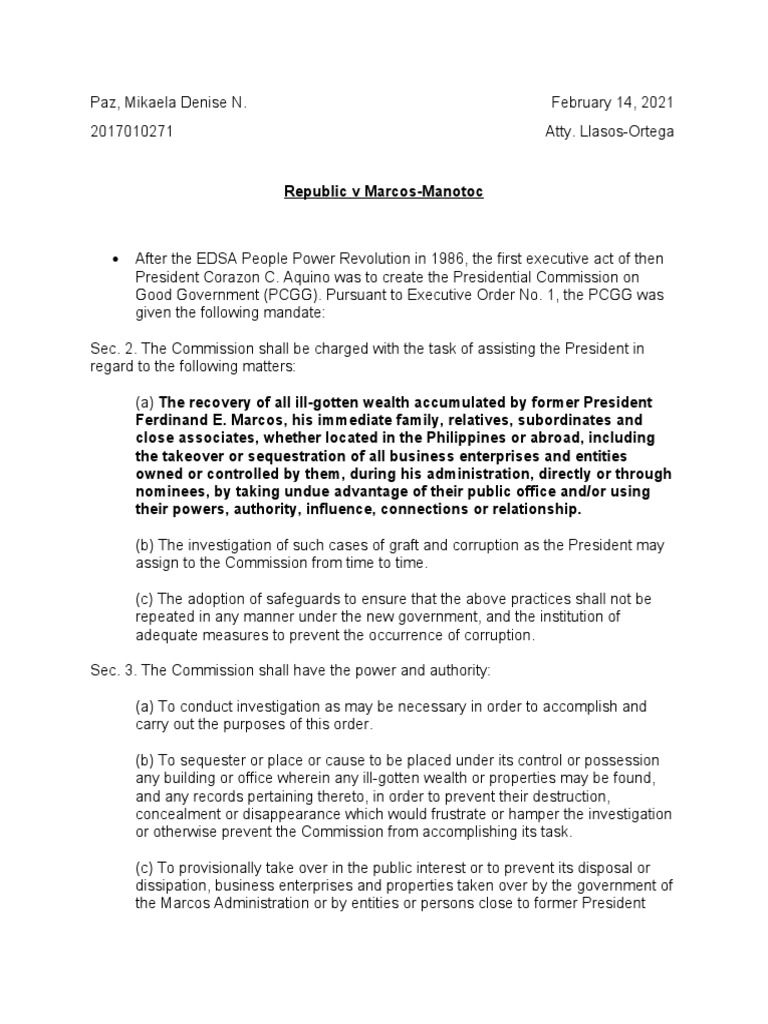Republic V Marcos-Manotoc Case Digest | PDF | Affidavit | Evidence (Law)