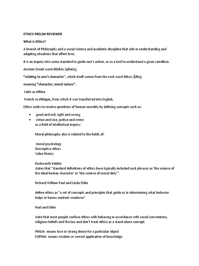 Ethics Prelim Reviewer | PDF | Morality | Epistemology