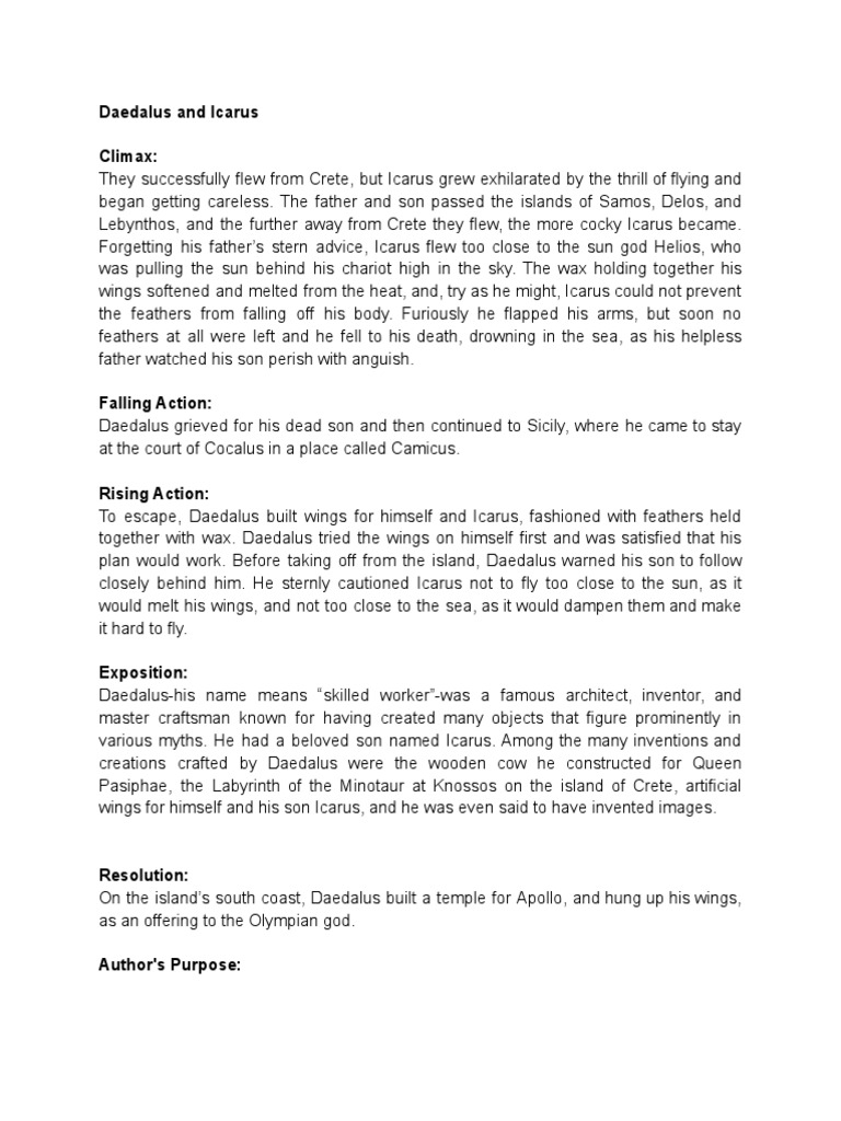 Daedalus and Icarus Myth Summary | PDF | Social Science | History