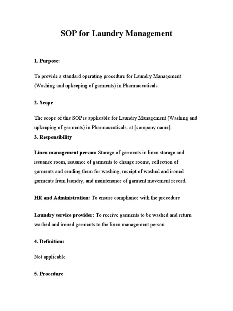 SOP For Laundry Management | PDF