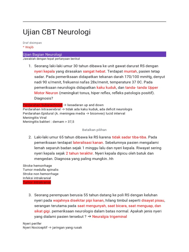 Ujian CBT Neurologi Bismillah | PDF