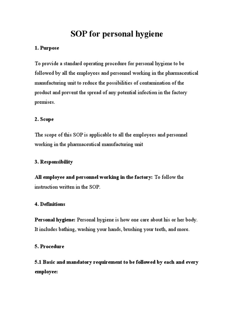 SOP For Personal Hygiene | PDF