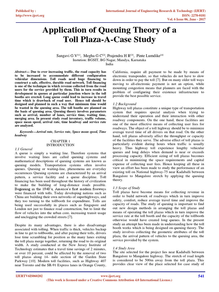 IJERT Application of Queuing Theory of A | PDF | Toll Road | Traffic IJERT Application of Queuing Theory of A | PDF | Toll Road | Traffic