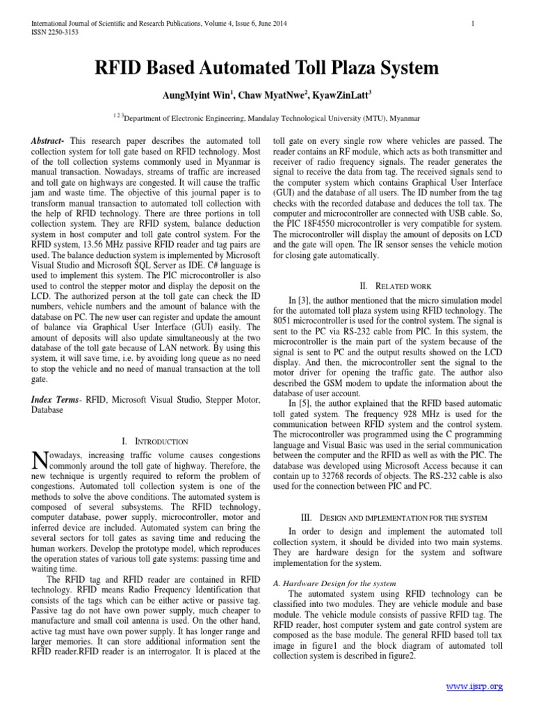 RFID Based Automated Toll Plaza System | PDF | Radio Frequency ...