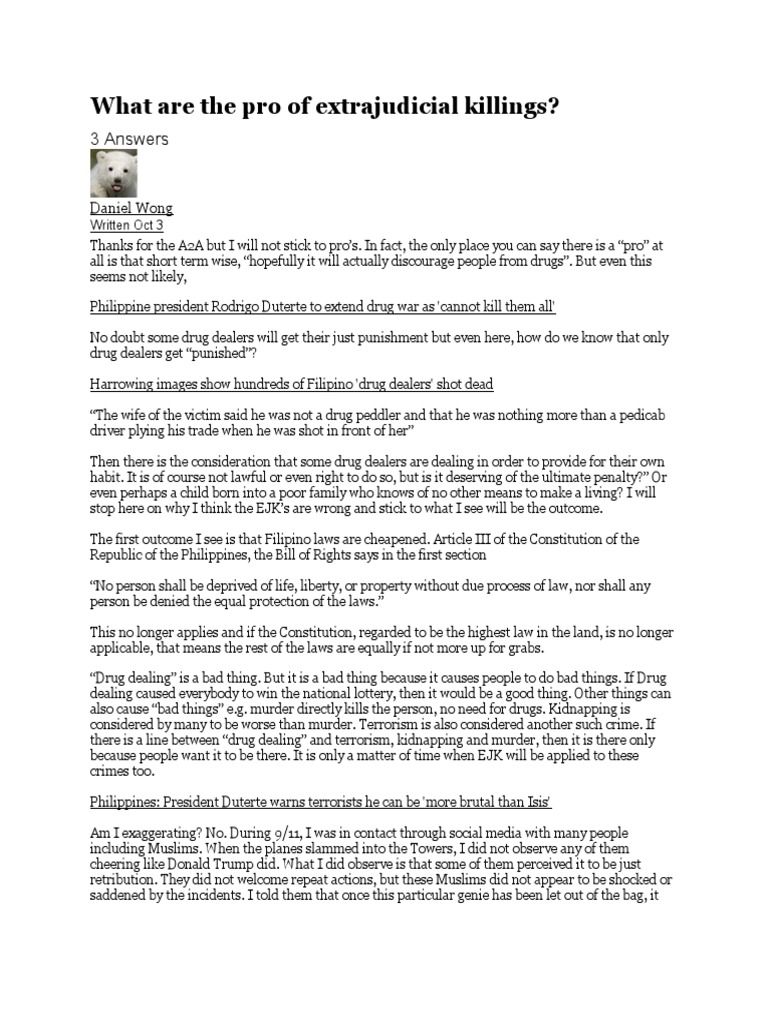 What Are The Pro of Extrajudicial Killings | PDF | Rodrigo Duterte | Crimes