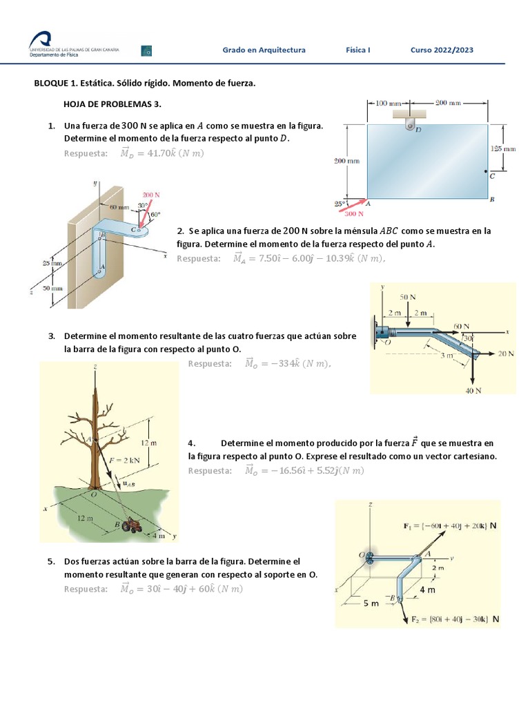 BLOQUE1 - Hoja de Problemas 3 | Descargar gratis PDF | Fuerza | Vector Euclidiano