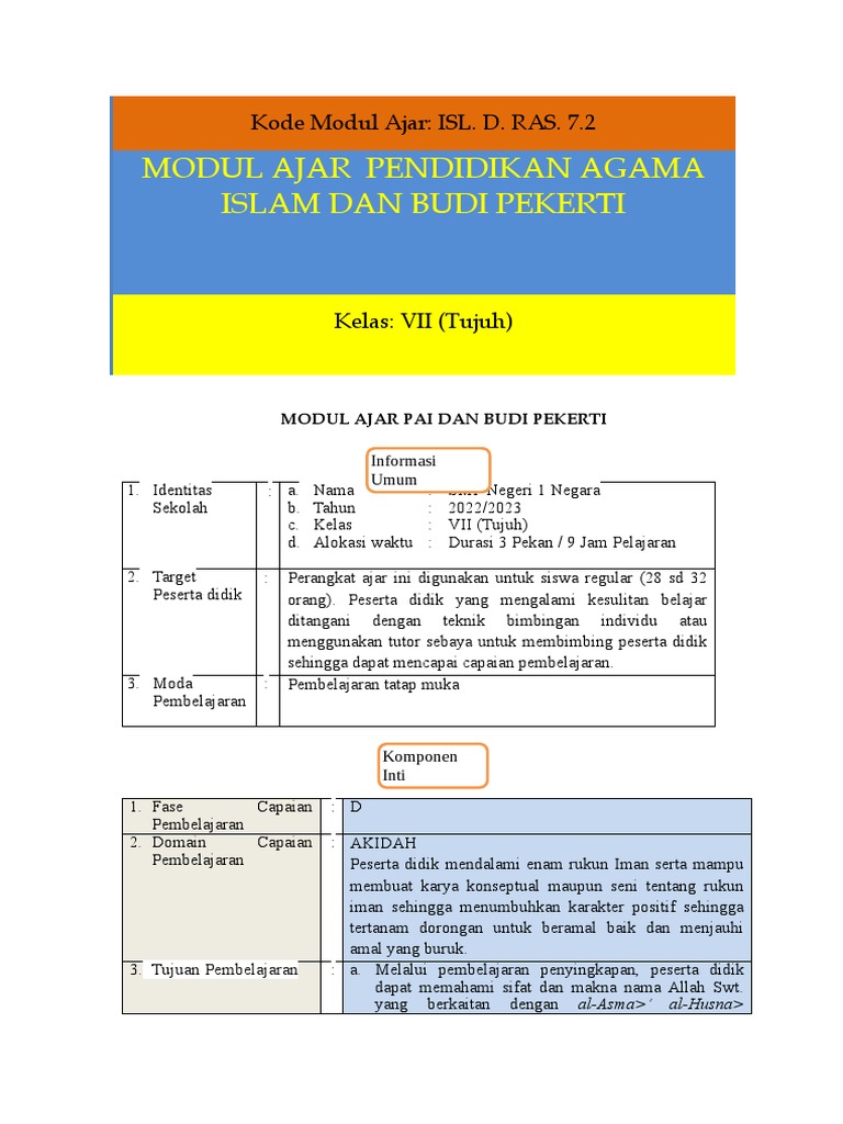 Modul Ajar PAI VII Bab II | PDF