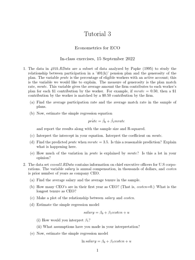 Econometrics For ECO 2022 Tutorial 03 PDF | PDF | Coefficient Of ... Econometrics For ECO 2022 Tutorial 03 PDF | PDF | Coefficient Of ...