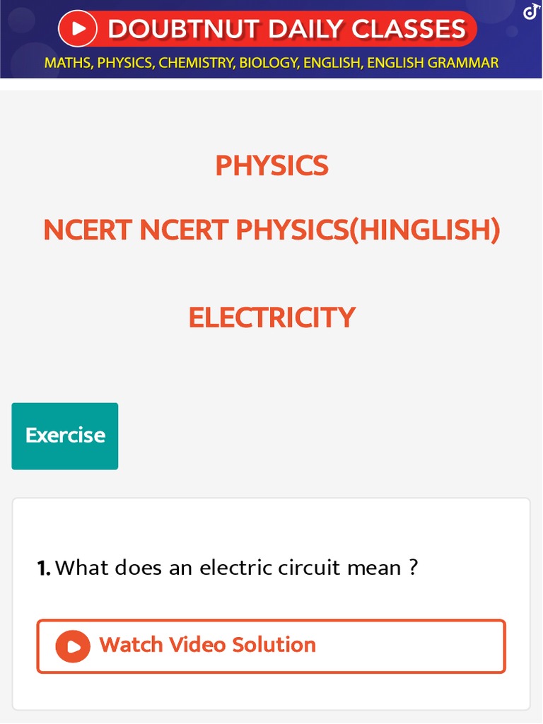 NCERT Physics: Electricity Exercises | PDF | Series And Parallel Circuits | Electrical ...