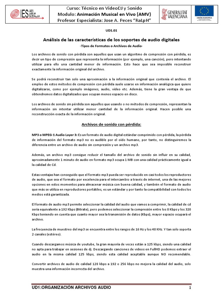 Análisis de los principales formatos de audio digitales con y sin pérdida | PDF | Mp3 | Multimedia