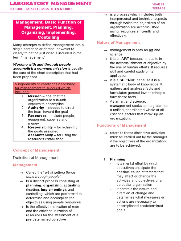Lab Management - Notes Term 01 | PDF | Joint Commission | Leadership