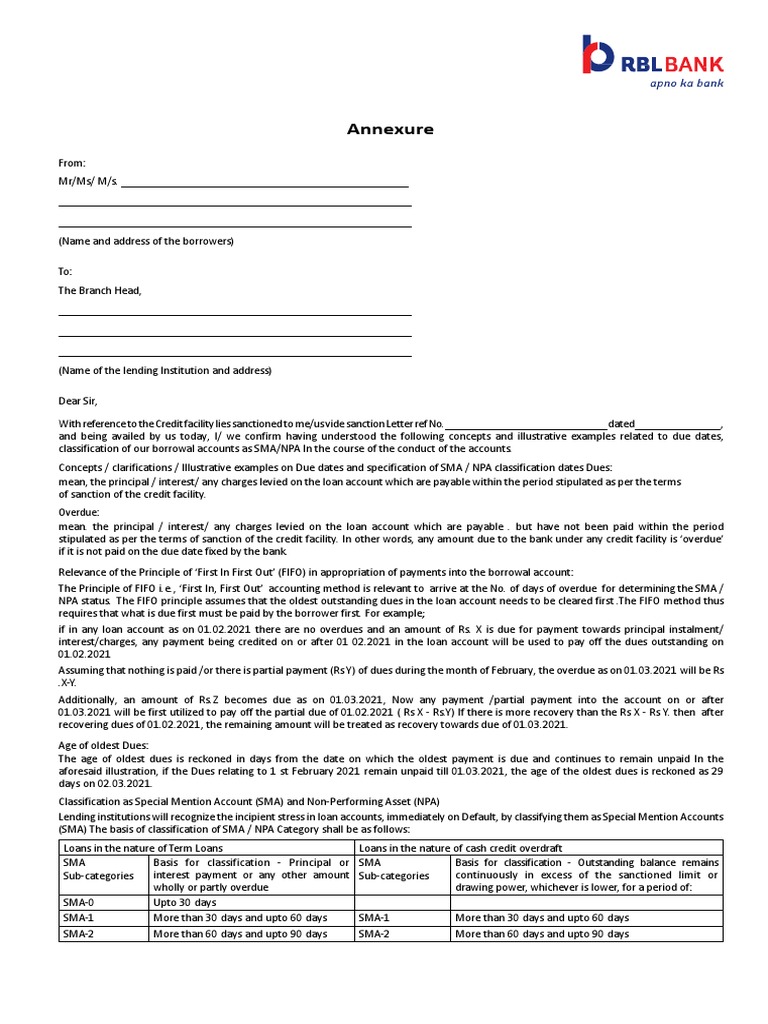 RBL Annexure Updated | PDF | Line Of Credit | Loans