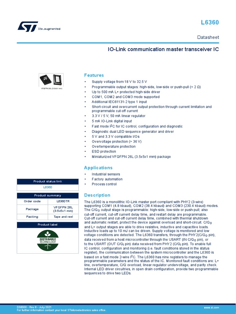 IO-Link Communication Master Transceiver IC: Features | PDF | Computer ...