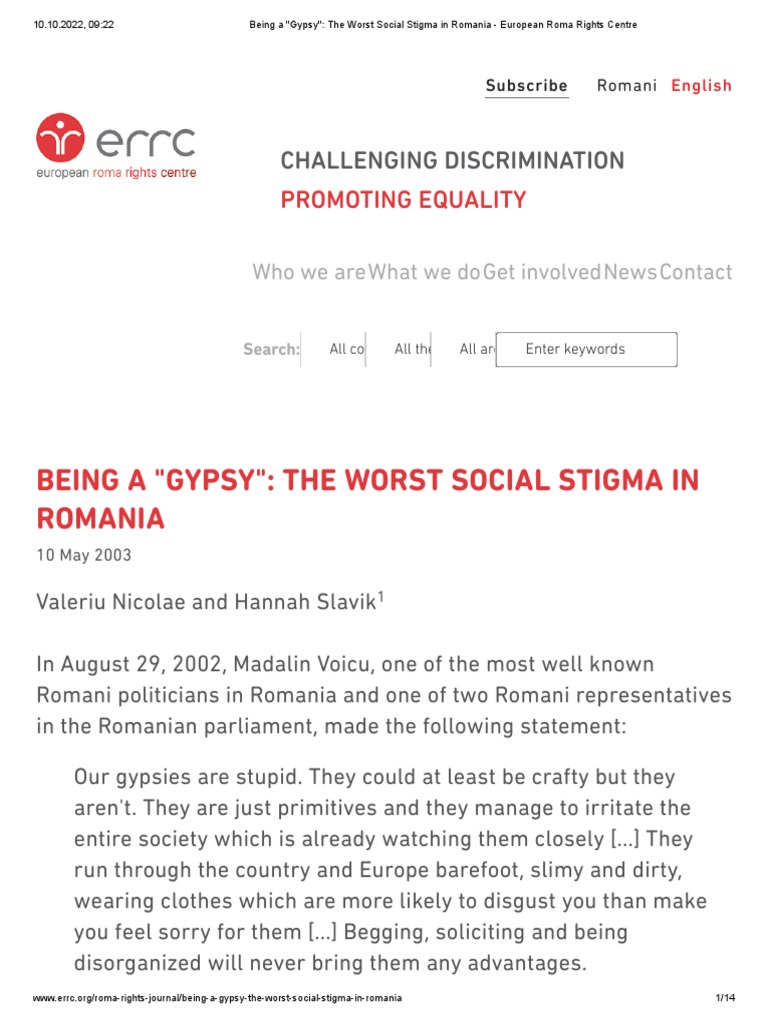 Being A - Gypsy - The Worst Social Stigma in Romania - European Roma ...