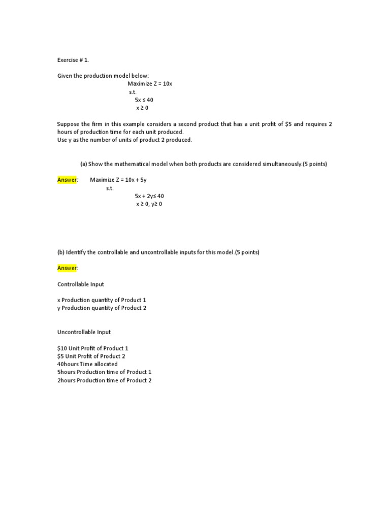 Exercise1-Intro toManagementScience | Download Free PDF | Input–Output Model | Applied Mathematics