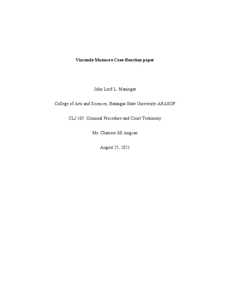 Vizconde Massacre Case Essay | PDF | Justice | Crime & Violence