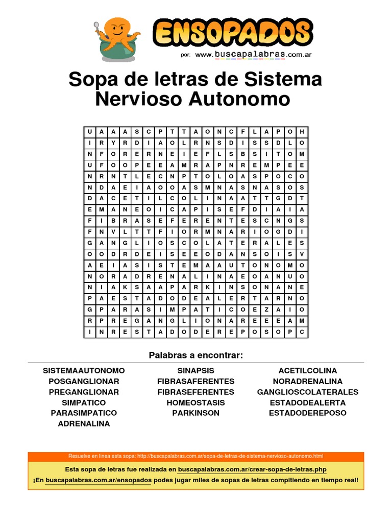 Sopa de Letras Sistema Nerviosos Autonomo | PDF | Bioquímica | Química
