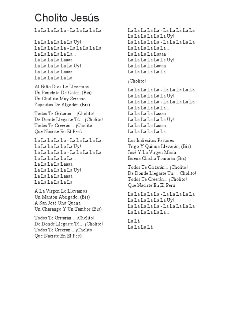 Letra del Villancico Cholito Jesús | PDF | Cocina, comidas y vino ...