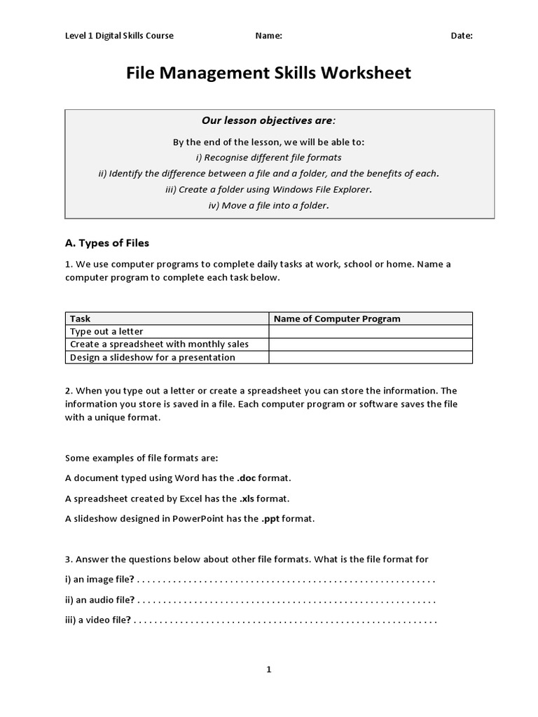 Learn File Formats And Organize With Folders Pdf Computer File Computer Science 7782