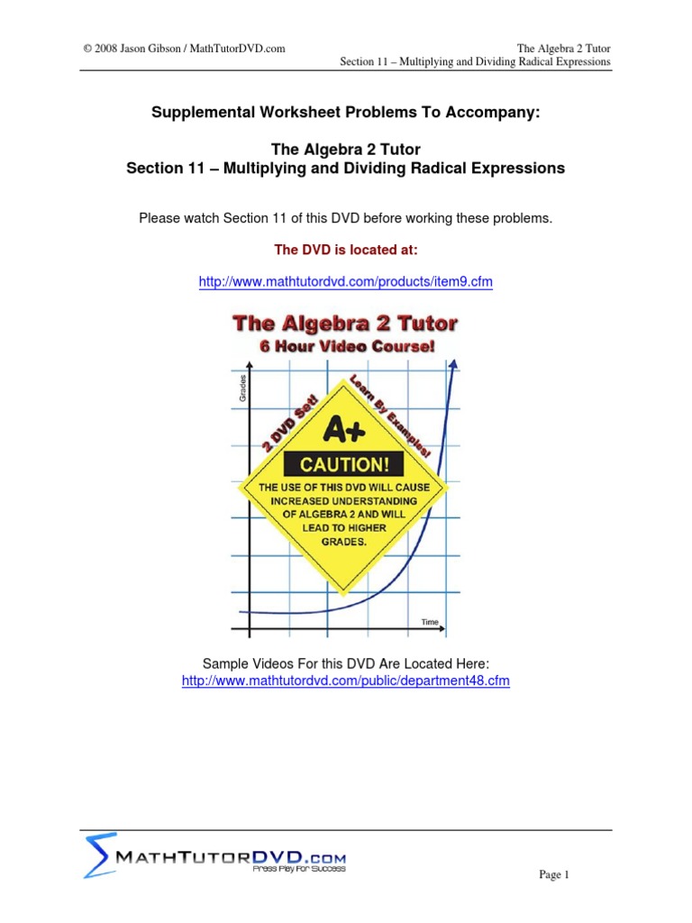 11 Algebra 2 Tutor Multiply and Divide Radical Expressions | PDF ...