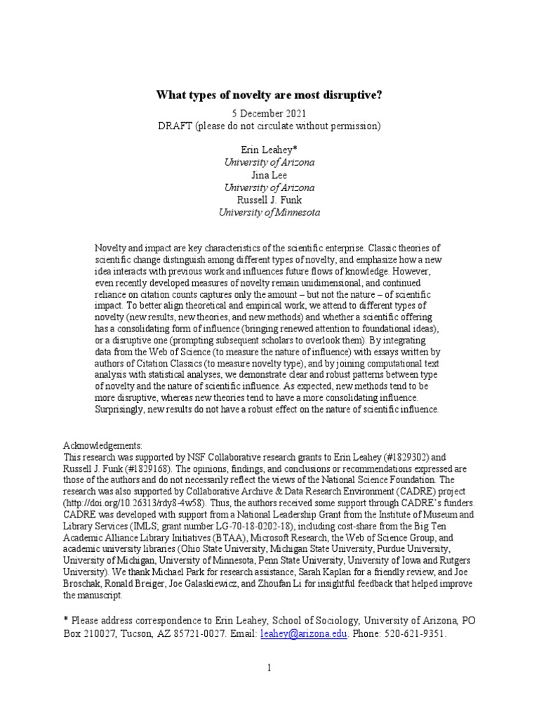 What Types of Novelty Are Most Disruptive | PDF | Science | Theory