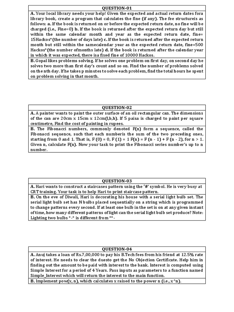CTSD Lab Exam-1 Questions | PDF | Interest | Computer Programming