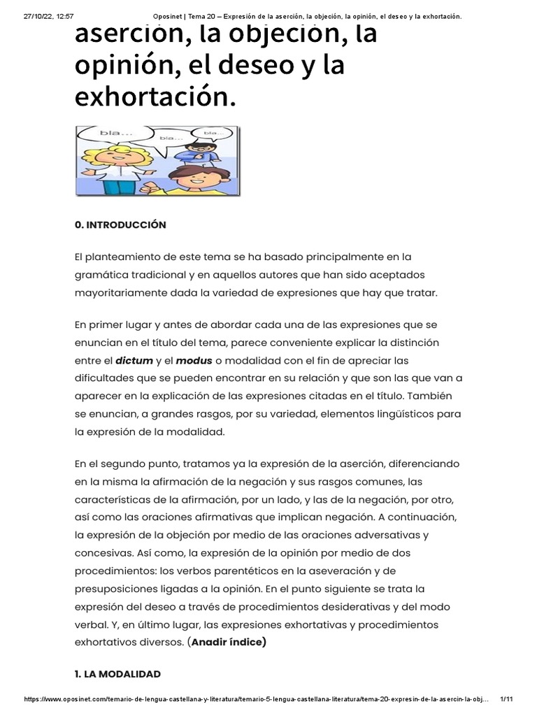 Oposinet - Tema 20 - Expresión de La Aserción, La Objeción, La Opinión, El Deseo y La ...