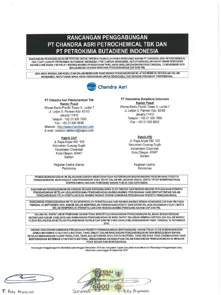 Rancangan Penggabungan PT CAP & PT PBI | PDF