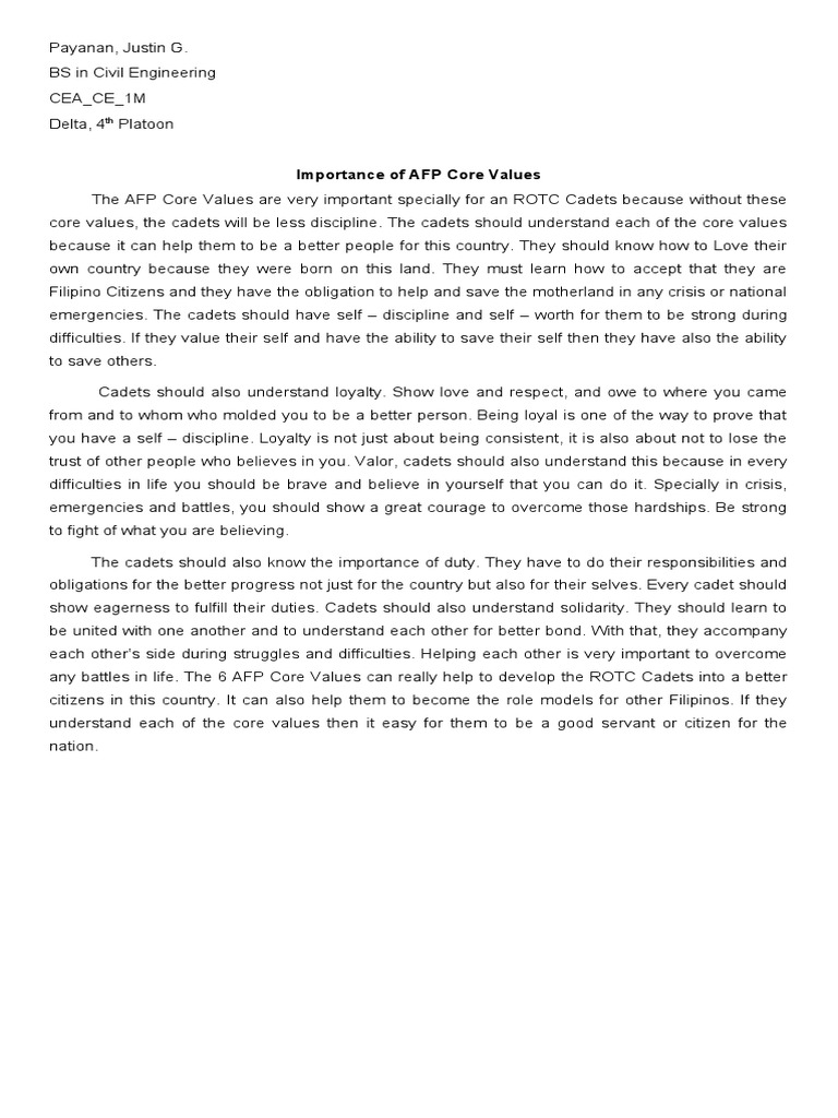 Payanan Essay Afpcorevalues | PDF