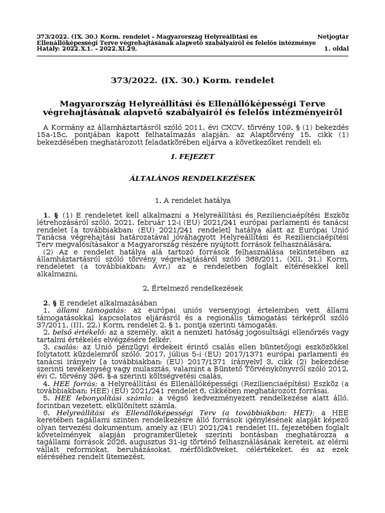 373 - 2022. (IX. 30.) Korm. Rendelet | PDF