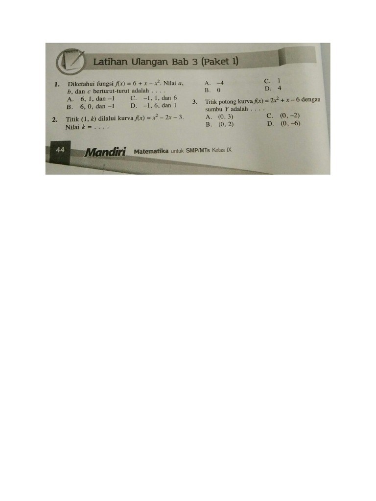 Latihan Soal PH Fungsi Kuadrat | PDF