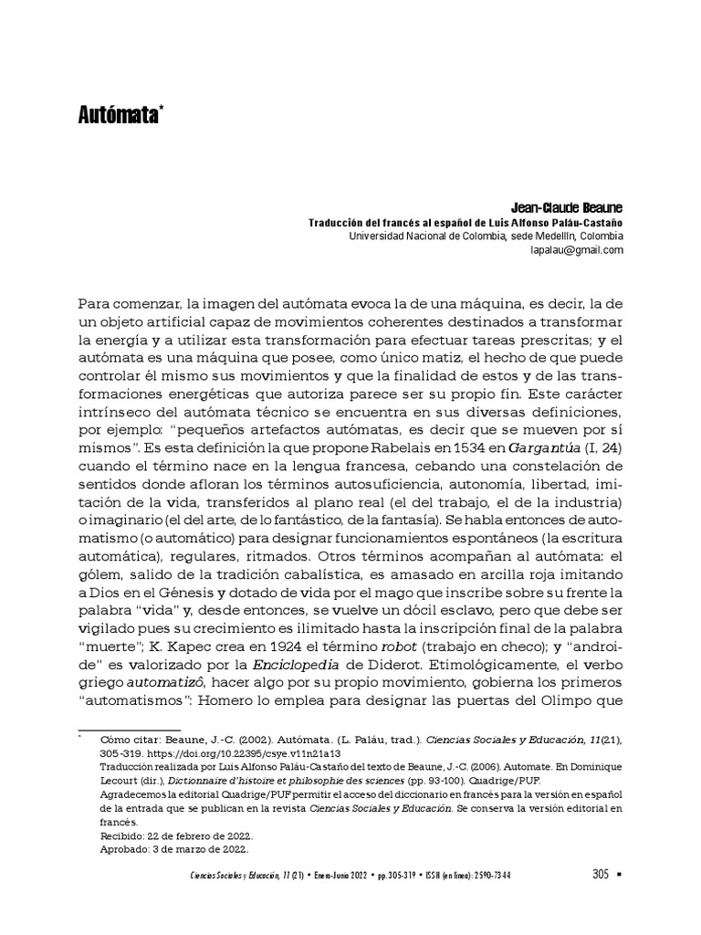 Historia y Filosofía del Autómata | PDF | René Descartes | Robot