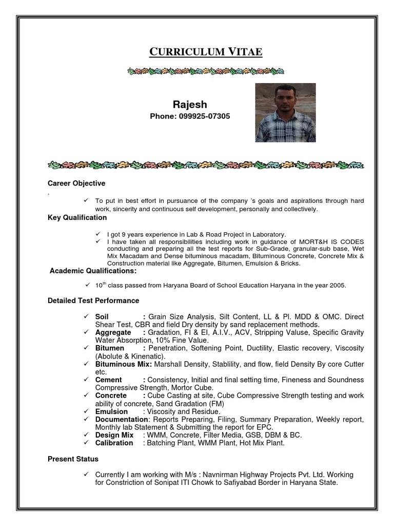 Rajesh Resume | PDF | Concrete | Asphalt