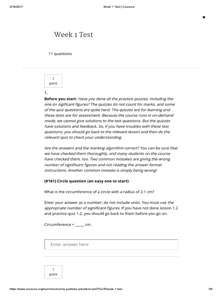 Week 1 Test | PDF | Foot (Unit) | Quiz