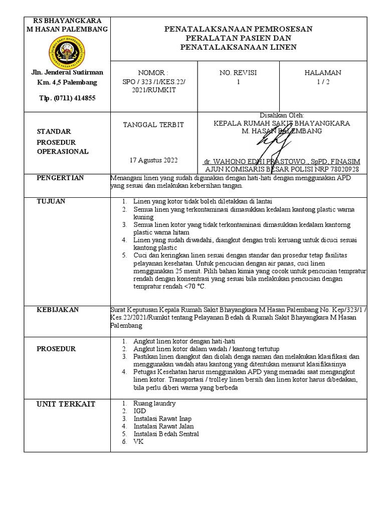 Penatalaksanaan Pemrosesan Peralatan Pasien Dan Penatalaksanaan Linen | PDF
