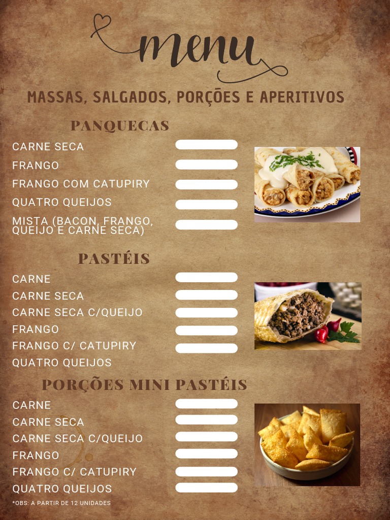 Cardápio Impresso Vintage para Confeitaria, Restaurante e Padaria | PDF