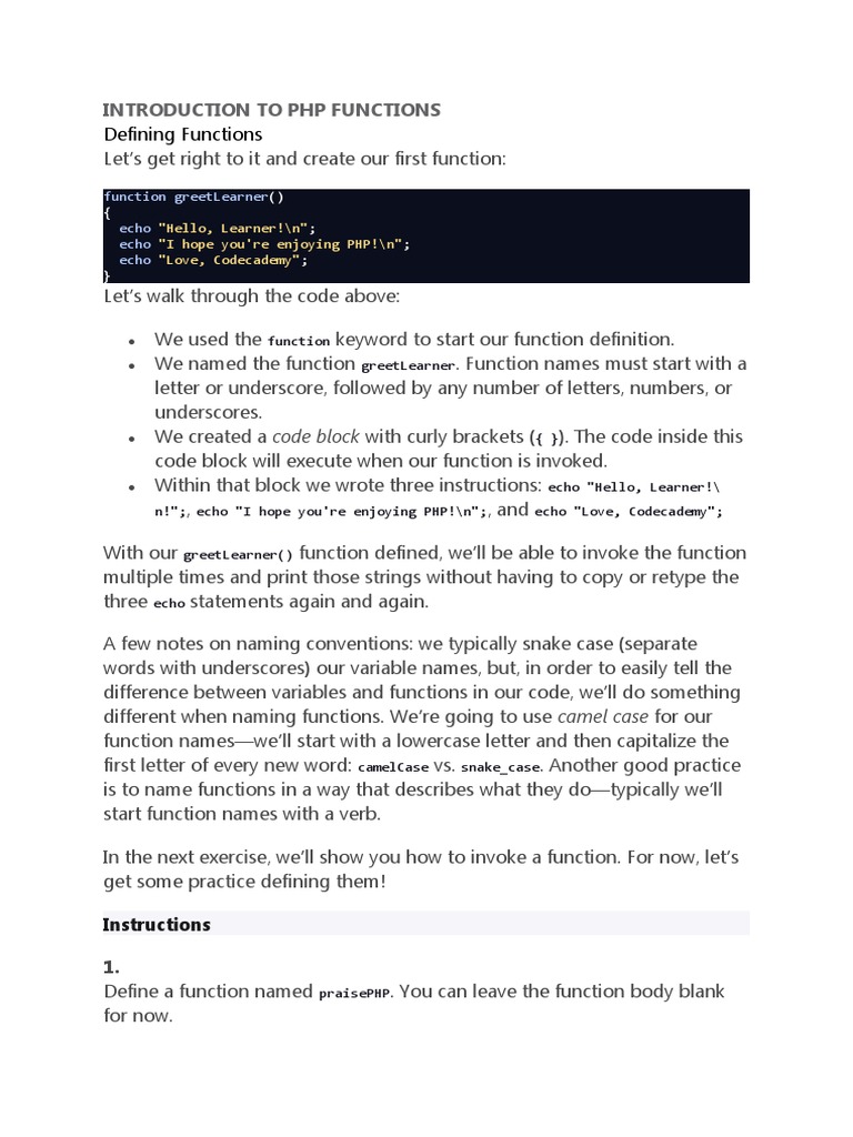 Introduction To Php Functions Download Free Pdf Parameter Computer Programming Subroutine 