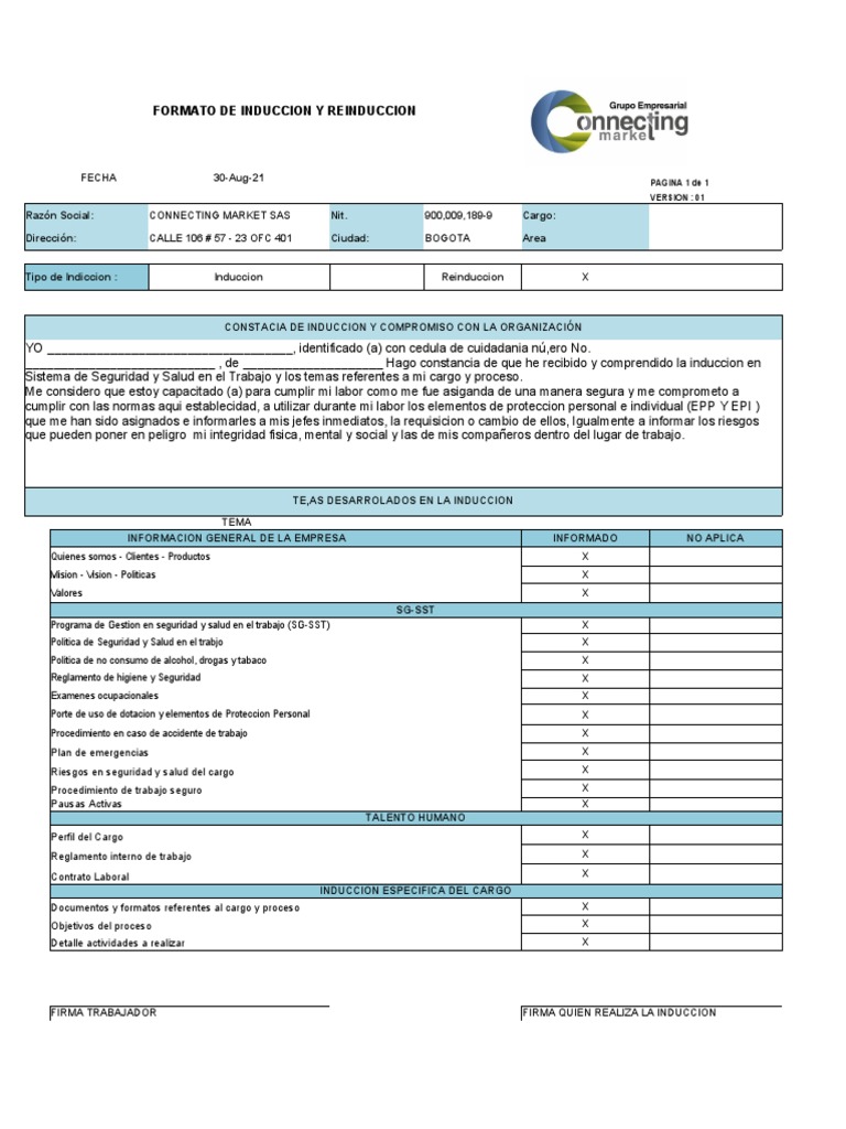 Formato Induccion y Reinduccion CM | PDF | Business