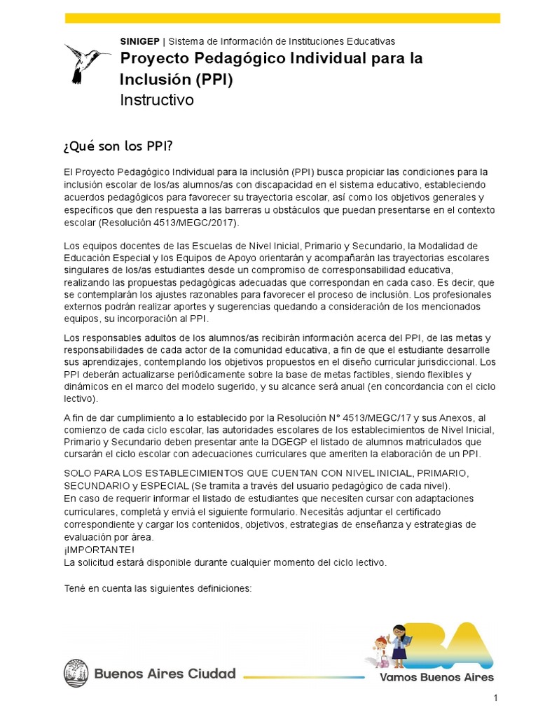 Guía para la elaboración y presentación de Proyectos Pedagógicos Individuales para la Inclusión ...
