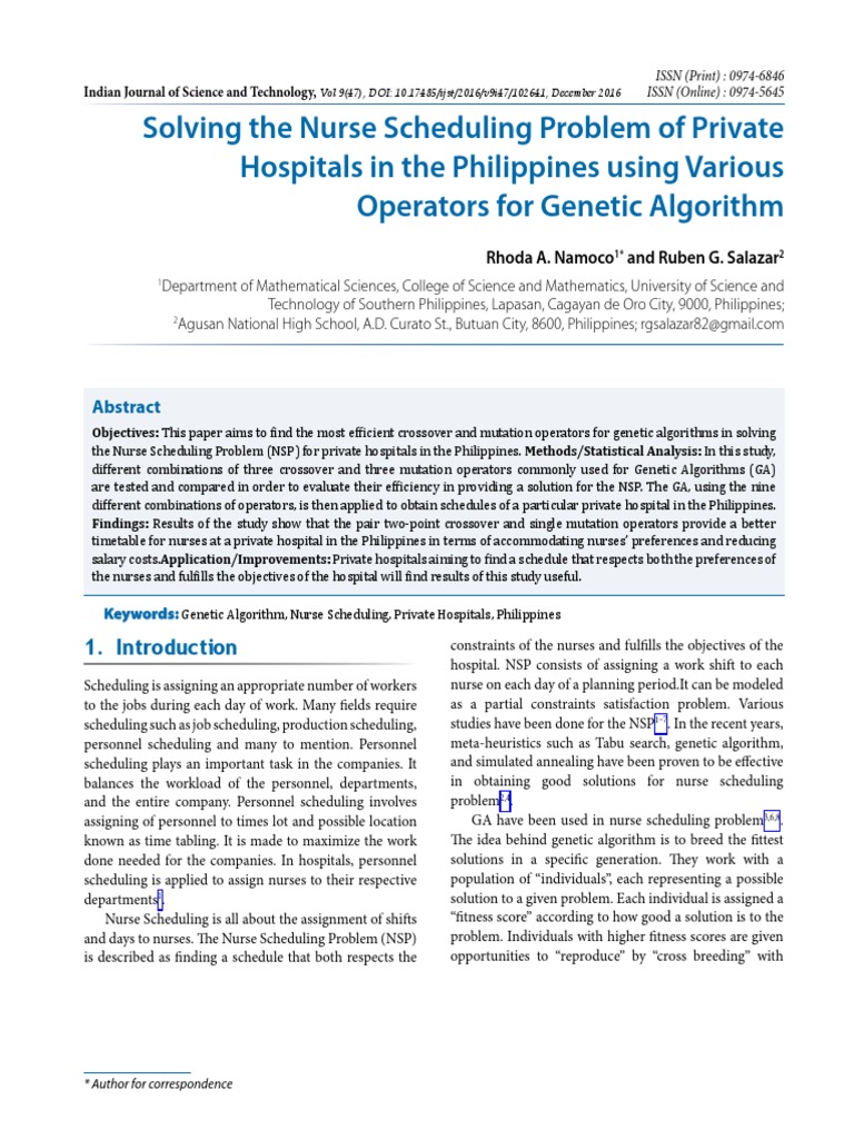 Solving The Nurse Scheduling Problem of Private | PDF | Genetic Algorithm | Genetics